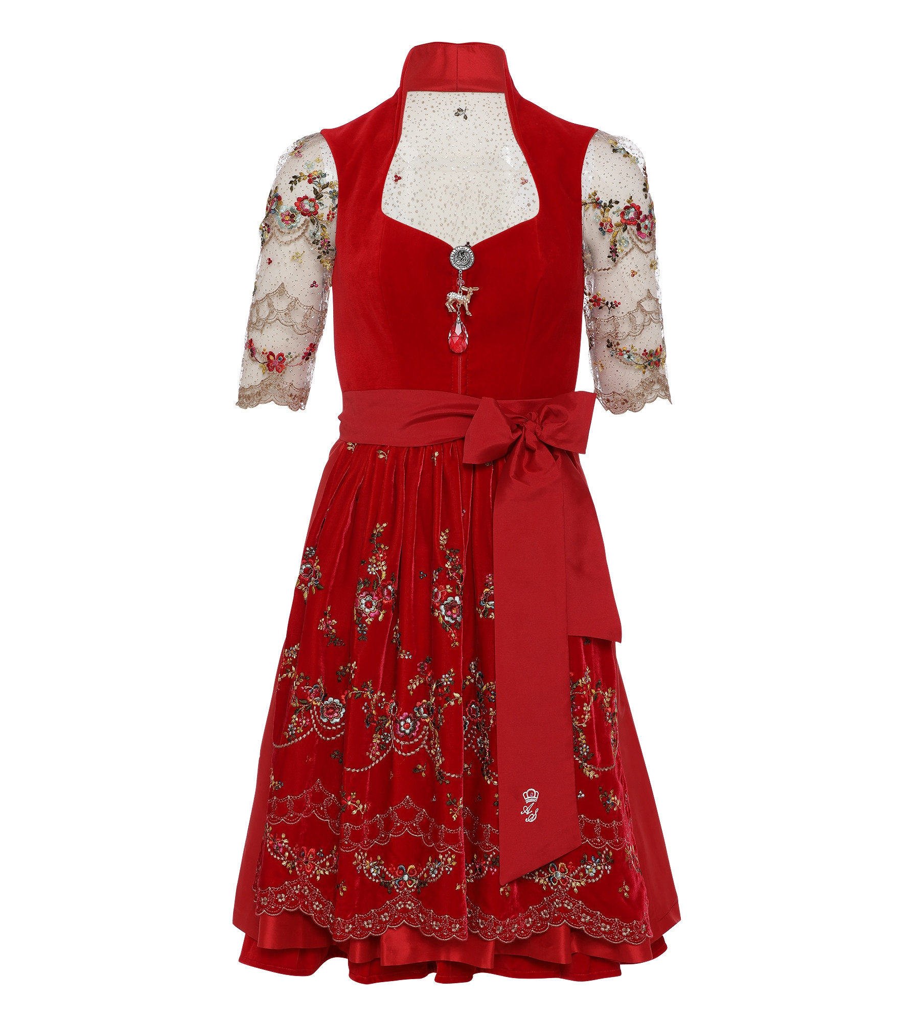 Astrid Söll Samtdirndl in Rot mit transparentem Rücken | dresscoded.com