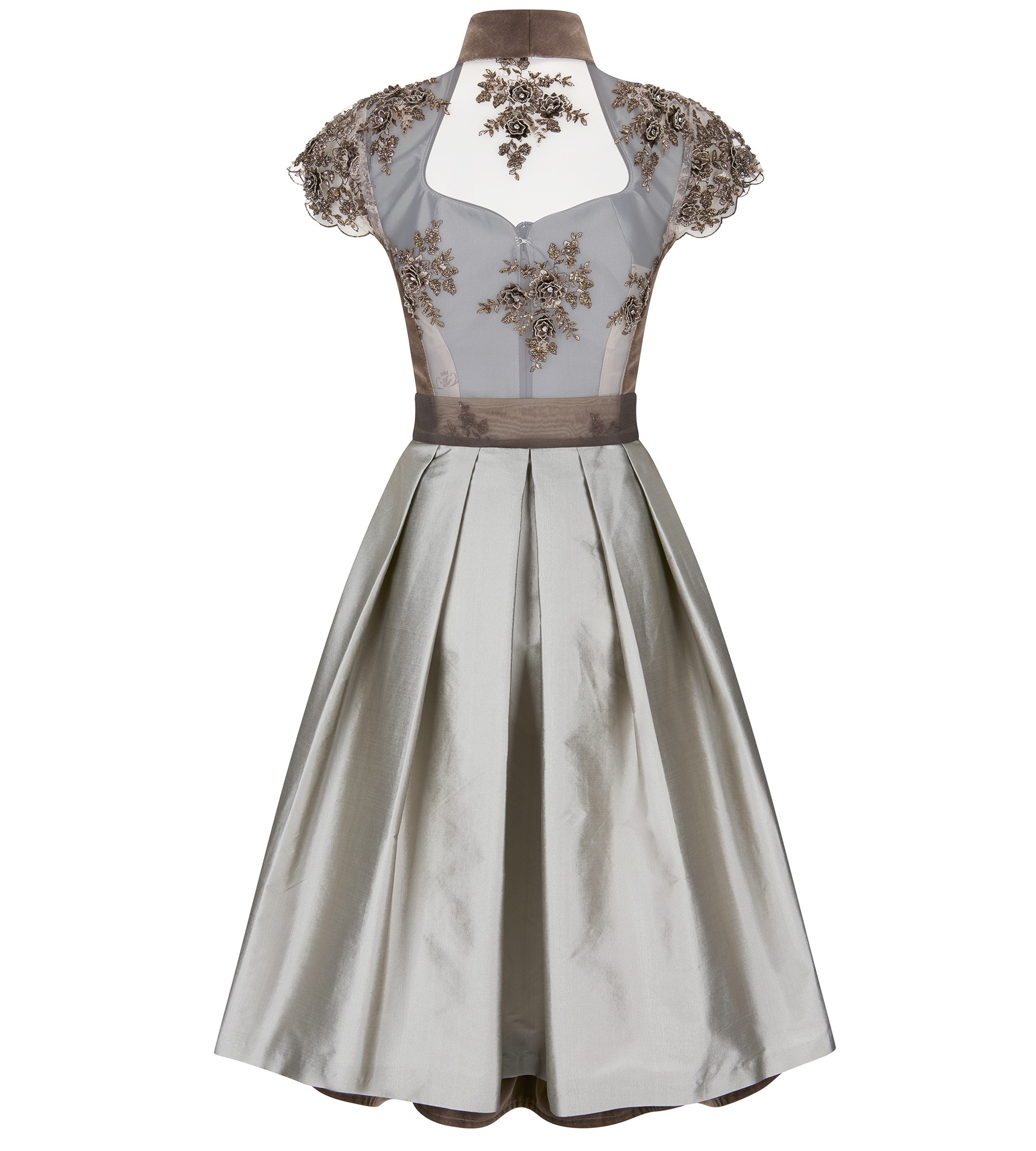 Dirndl in Taupe mit transparentem Rücken - Trachten leihen