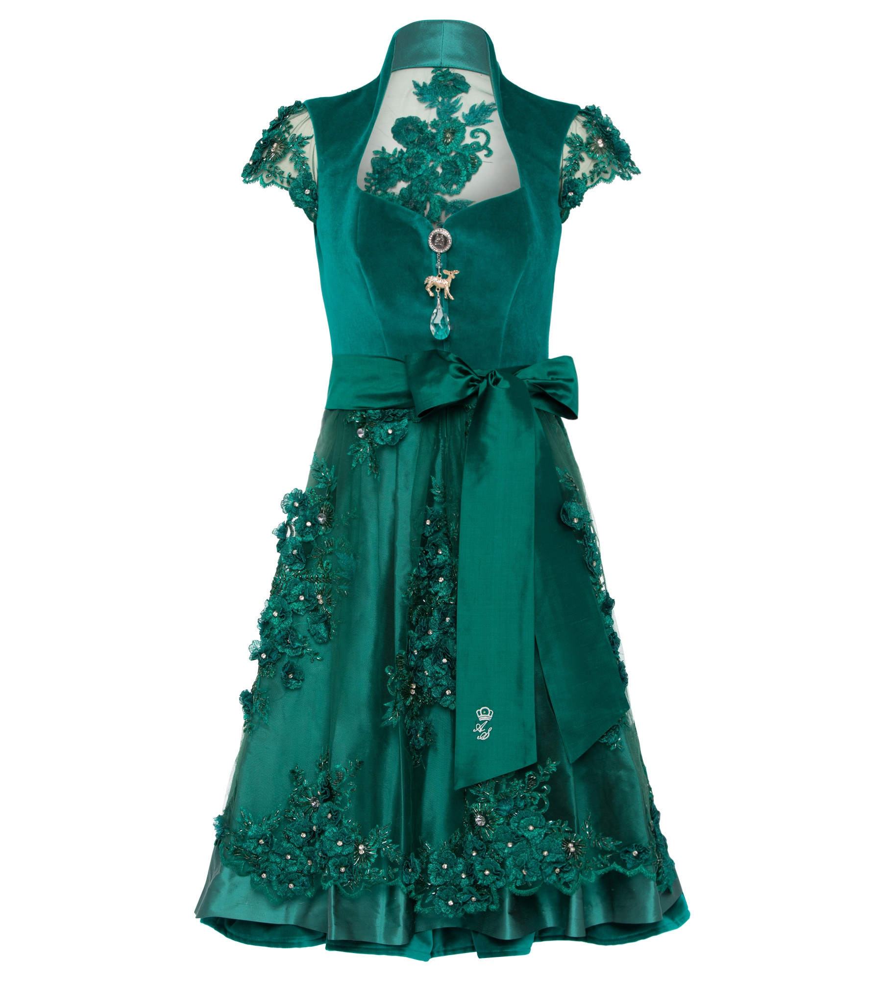 Smaragdgrünes Dirndl mit transparentem Rücken - Tachtenmode Damen