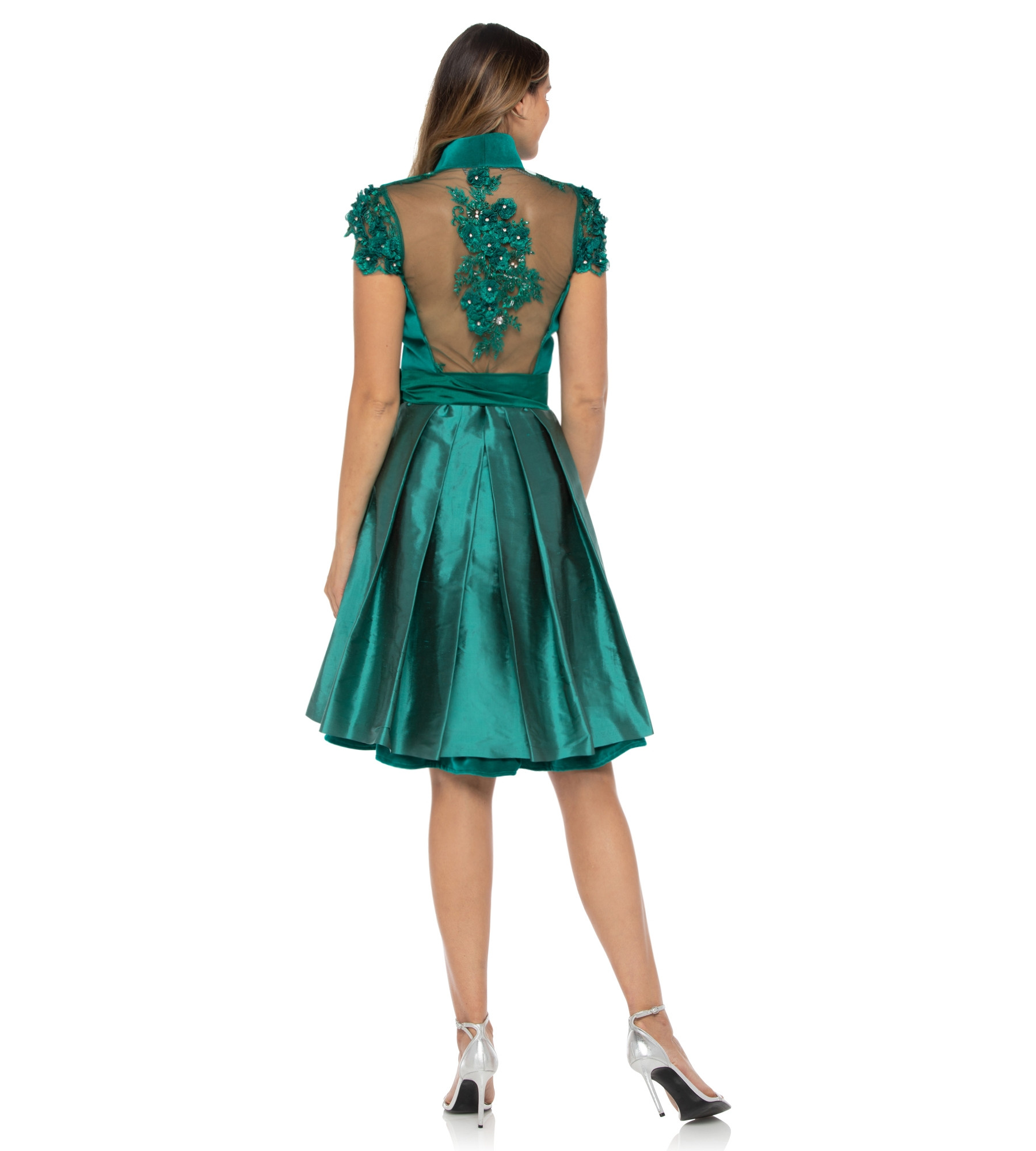 Smaragdgrünes Dirndl mit transparentem Rücken - Tachtenmode Damen